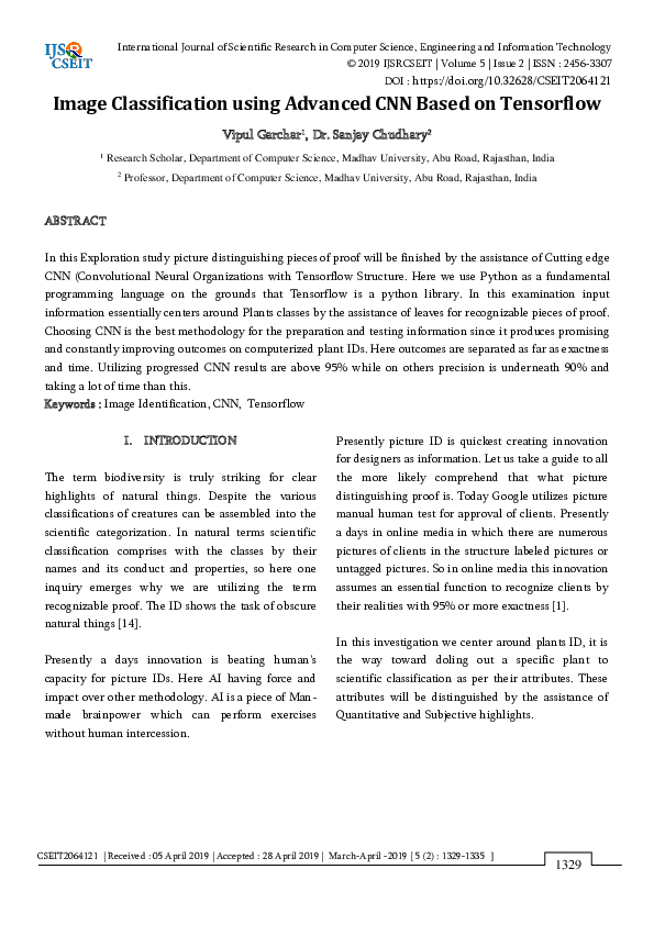 (PDF) Image Classification using Advanced CNN Based on Tensorflow