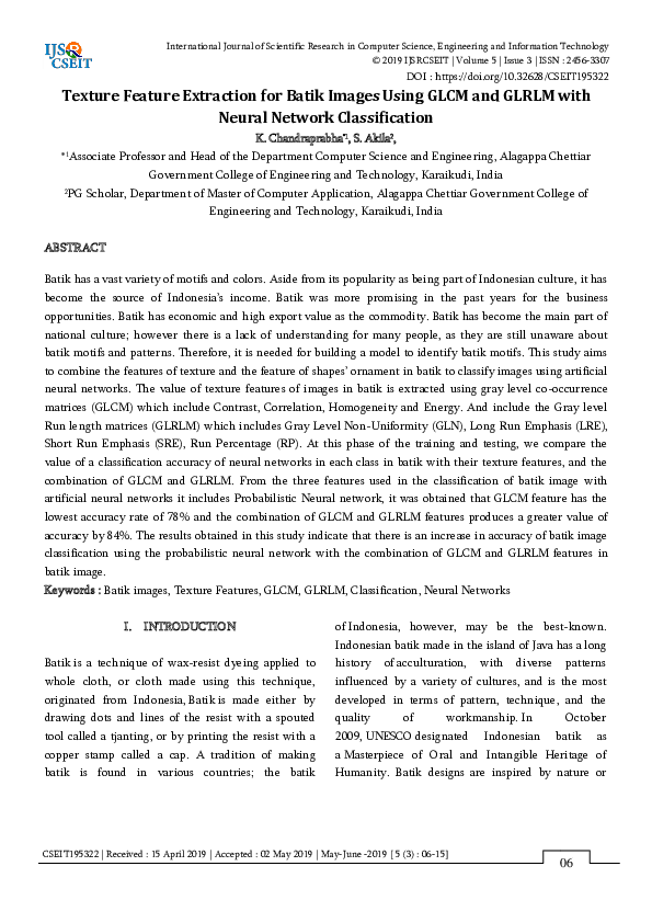 Pdf Texture Feature Extraction For Batik Images Using Glcm And Glrlm