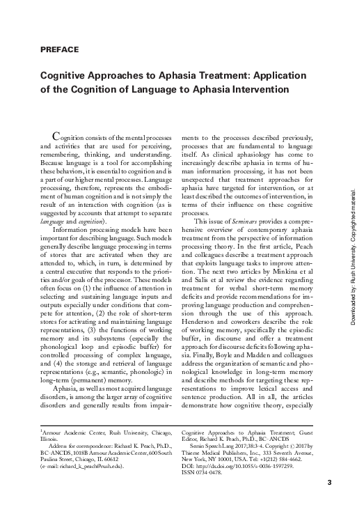 (PDF) Cognitive approaches to aphasia treatment: Application of the ...