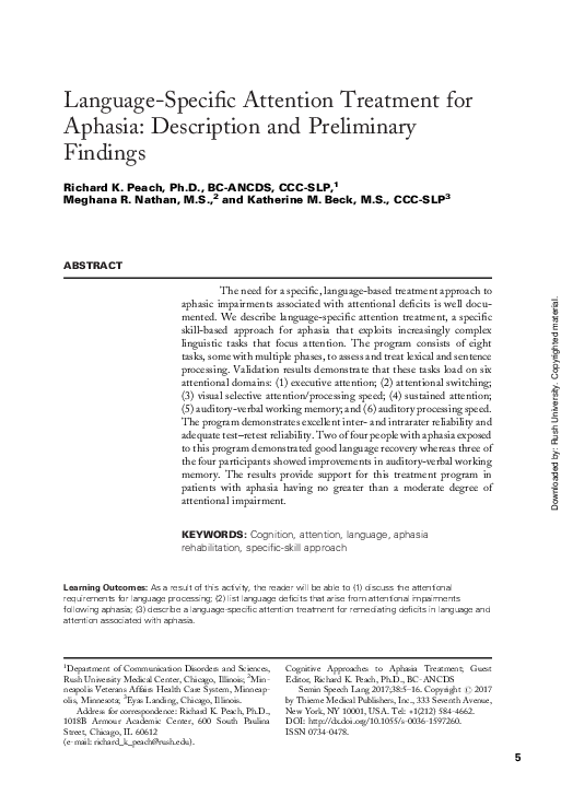 (PDF) Language-Specific Attention Treatment for aphasia: Description ...