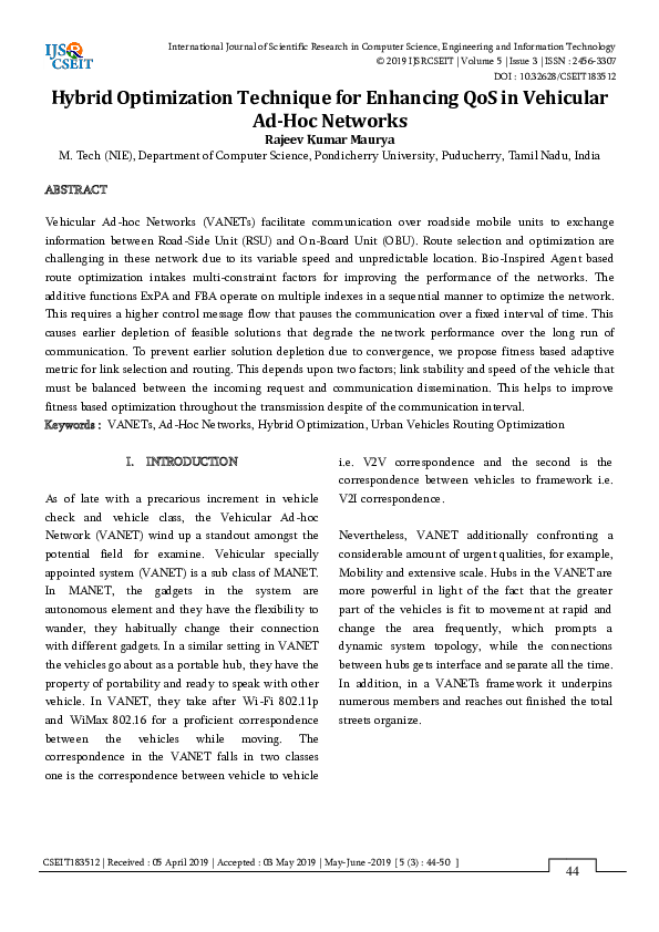 Pdf Hybrid Optimization Technique For Enhancing Qos In Vehicular Ad