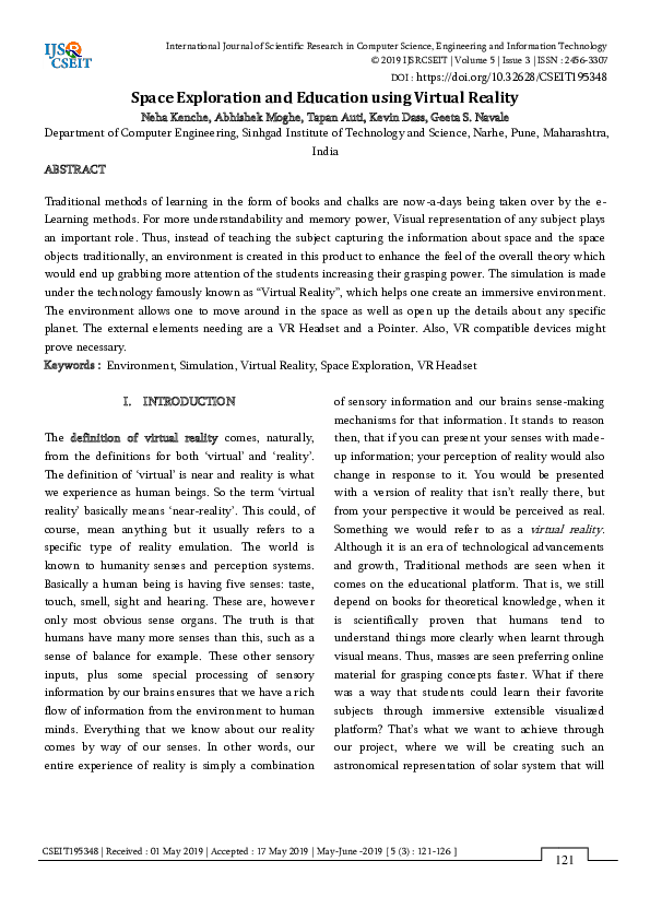 (PDF) Space Exploration and Education using Virtual Reality