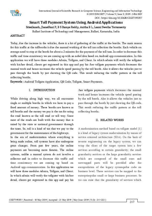 (PDF) Smart Toll Payment System Using Android Applications ...