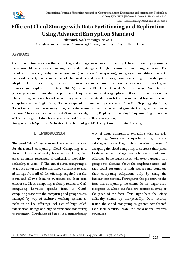 Pdf Efficient Cloud Storage With Data Partitioning And Replication