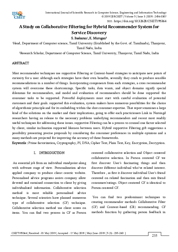 (PDF) A Study on Collaborative Filtering for Hybrid Recommender System ...