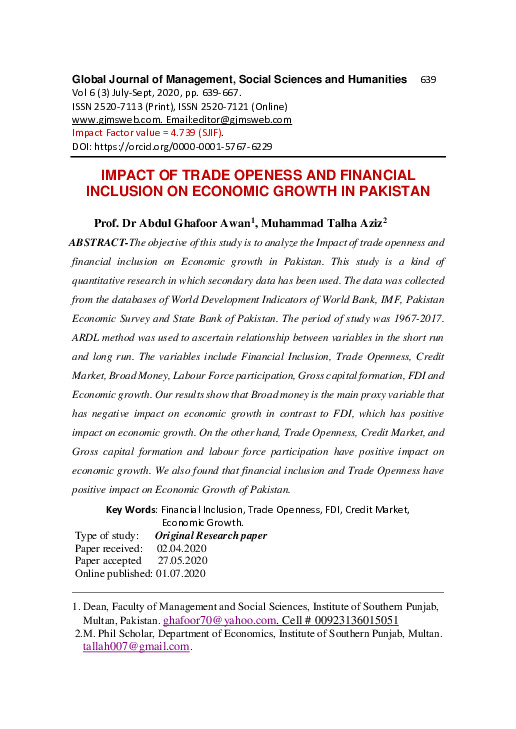 (PDF) IMPACT OF TRADE OPENESS AND FINANCIAL INCLUSION ON ECONOMIC ...