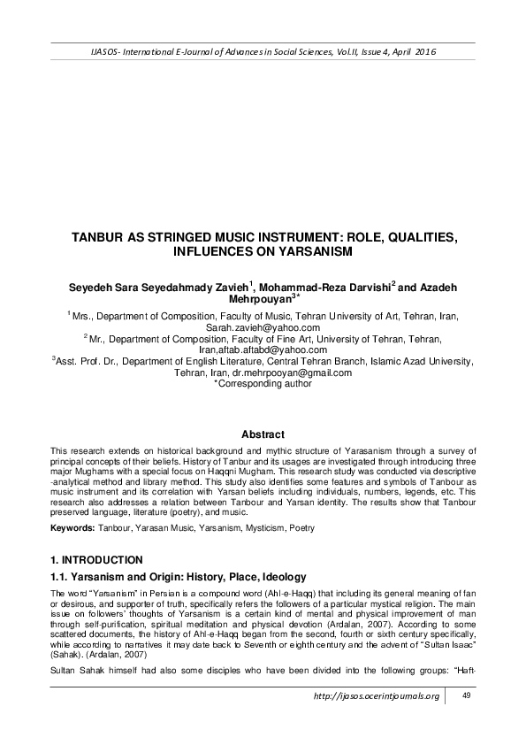 (PDF) TANBUR AS STRINGED MUSIC INSTRUMENT: ROLE, QUALITIES, and ...