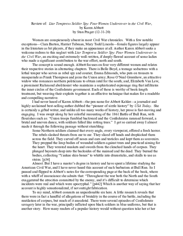 (DOC) Review of Liar Temptress Soldier Spy: Four Women Undercover in ...