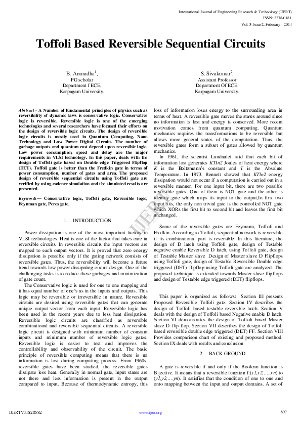 Pdf Ijert Toffoli Based Reversible Sequential Circuits Ijert Journal 6268