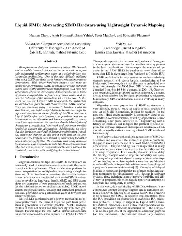 (PDF) Liquid SIMD: Abstracting SIMD Hardware using Lightweight Dynamic Mapping