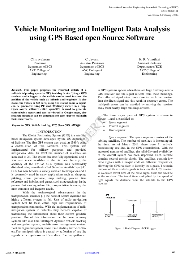 Pdf Ijert Vehicle Monitoring And Intelligent Data Analysis Using Gps Based Open Source Software 