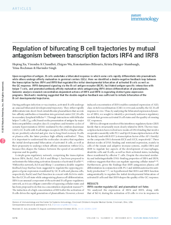 (PDF) Regulation of bifurcating B cell trajectories by mutual ...