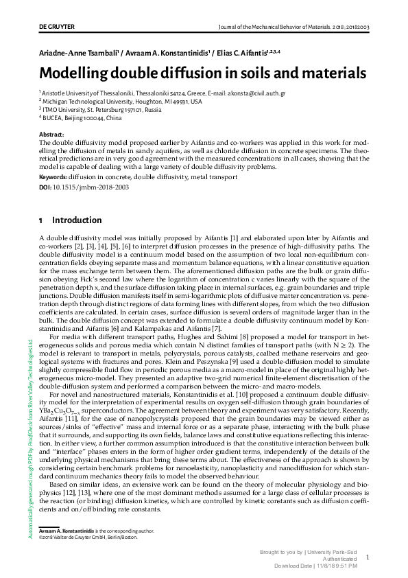 (PDF) Modelling double diffusion in soils and materials