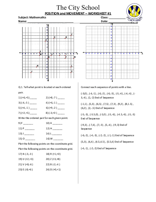 (DOC) The City School POSITION and MOVEMENT -WORKSHEET #1 | Awan Khalid ...