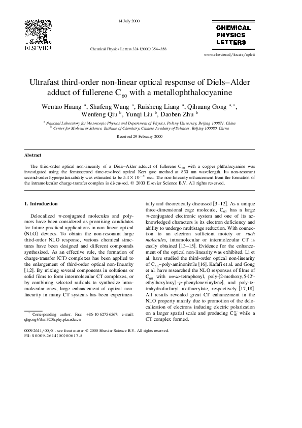 (PDF) Ultrafast third-order non-linear optical response of Diels–Alder adduct of fullerene C60 ...