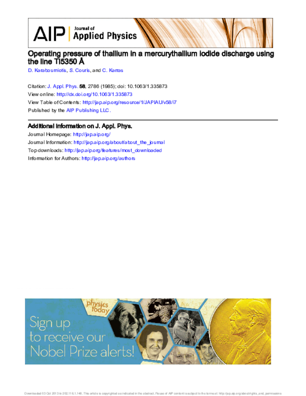 (PDF) Operating pressure of thallium in a mercury-thallium iodide ...