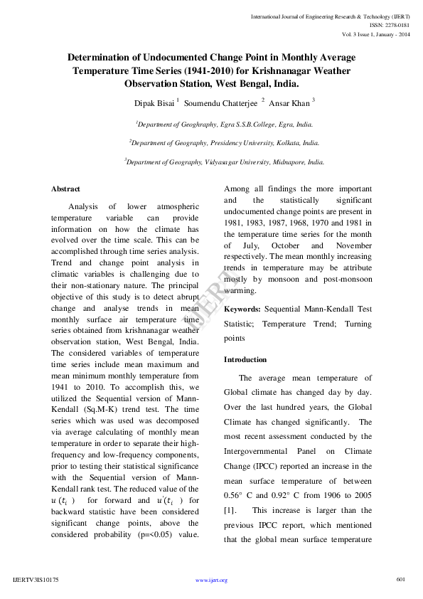 (PDF) IJERT-Determination of Undocumented Change Point in Monthly Average Temperature Time ...