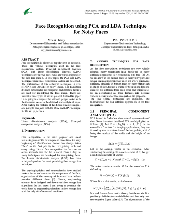 Pdf Face Recognition Using Pca And Lda Technique For Noisy Faces