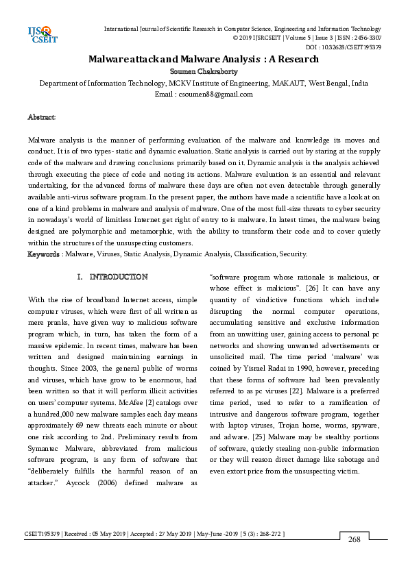 (PDF) Malware attack and Malware Analysis : A Research