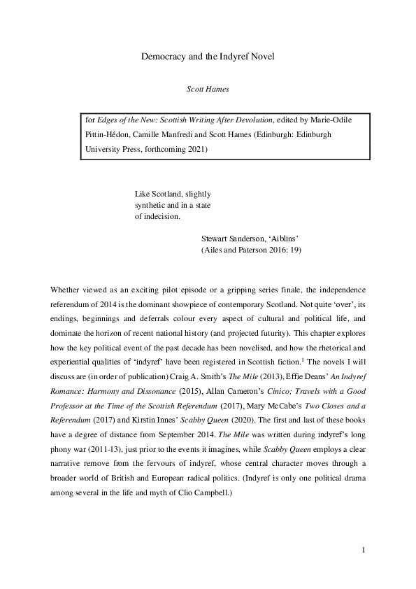 (PDF) Democracy and the Indyref Novel | Scott Hames - Academia.edu