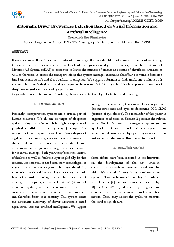 Pdf Automatic Driver Drowsiness Detection Based On Visual Information And Artificial Intelligence