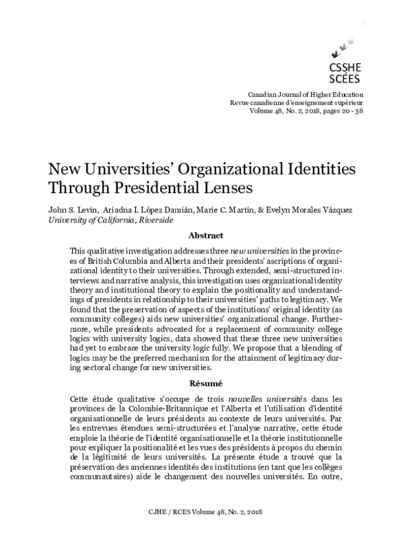 (PDF) New Universities' Organizational Identities Through Presidential ...