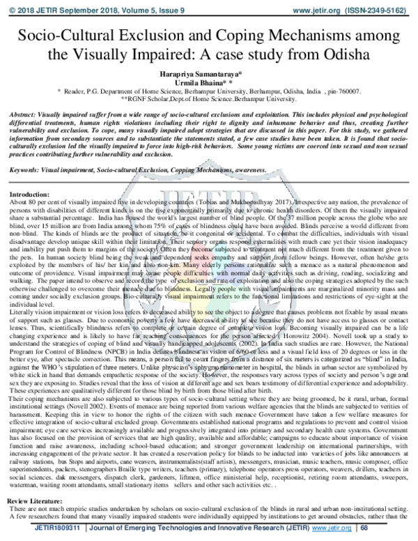 (PDF) Socio-Cultural Exclusion and Coping Mechanisms among the Visually ...