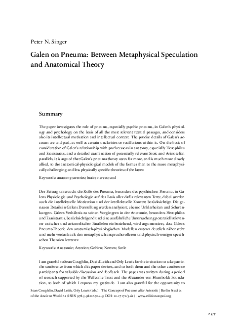 (PDF) Galen on Pneuma: Between Metaphysical Speculation and Anatomical ...