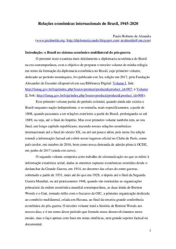 (PDF) 3571) Relacoes economicas internacionais do Brasil, 1945-2020