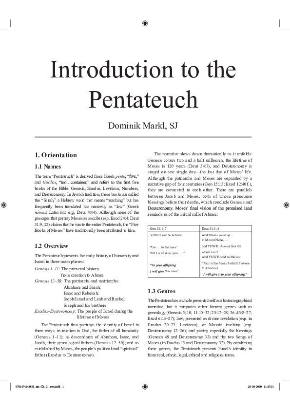 (PDF) Preview of Markl, Dominik, “Introduction to the Pentateuch”, in ...