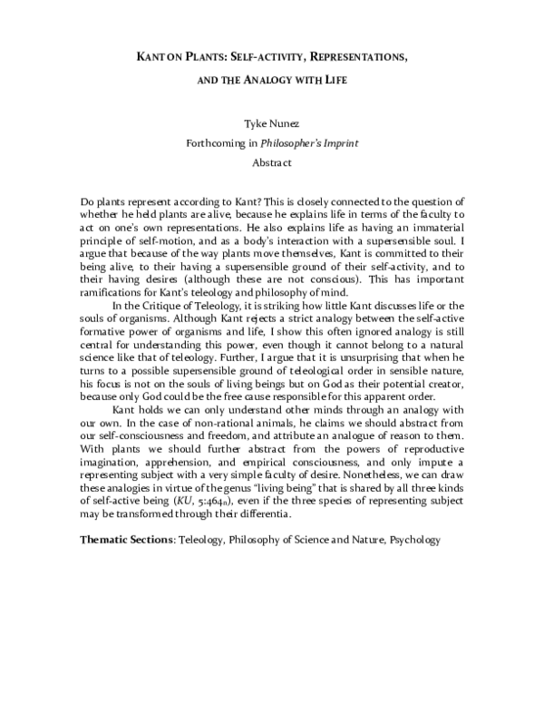(PDF) Kant on Plants: Self-Activity, Representations, and the Analogy ...