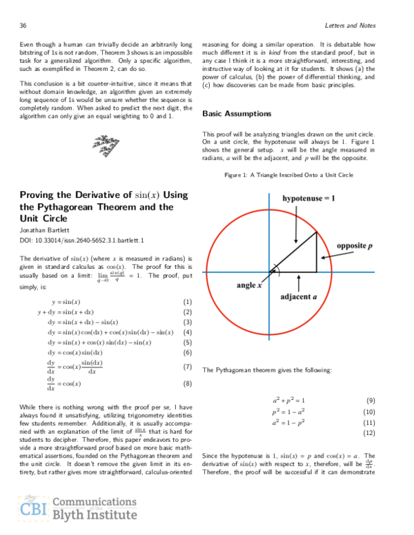 (PDF) Proving the Derivative of sin(x) Using the Pythagorean Theorem ...