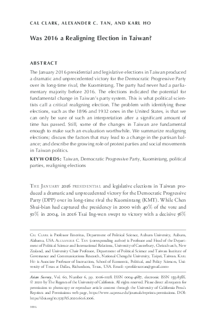 (PDF) Was 2016 a Realigning Election in Taiwan