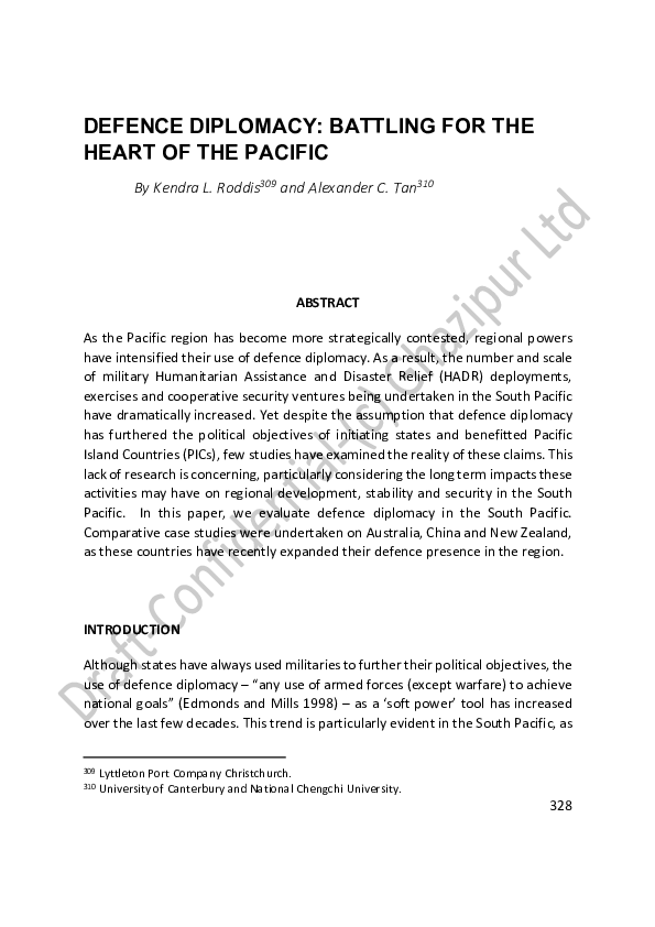 (PDF) DEFENCE DIPLOMACY: BATTLING FOR THE HEART OF THE PACIFIC