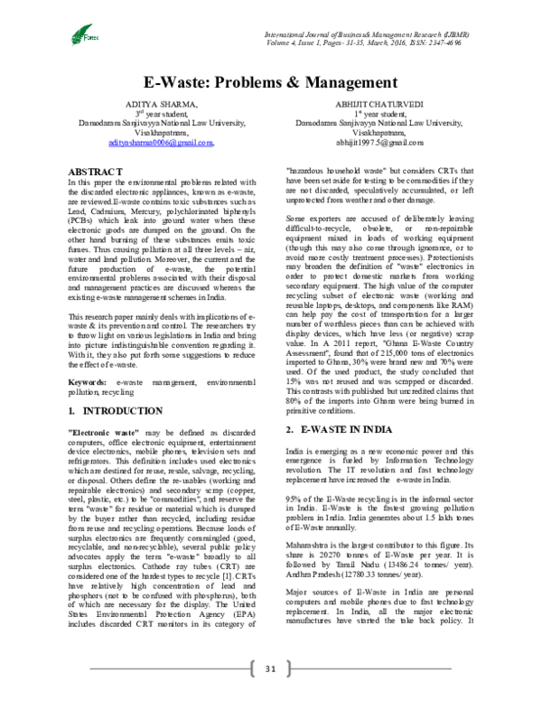 (PDF) E-Waste: Problems & Management