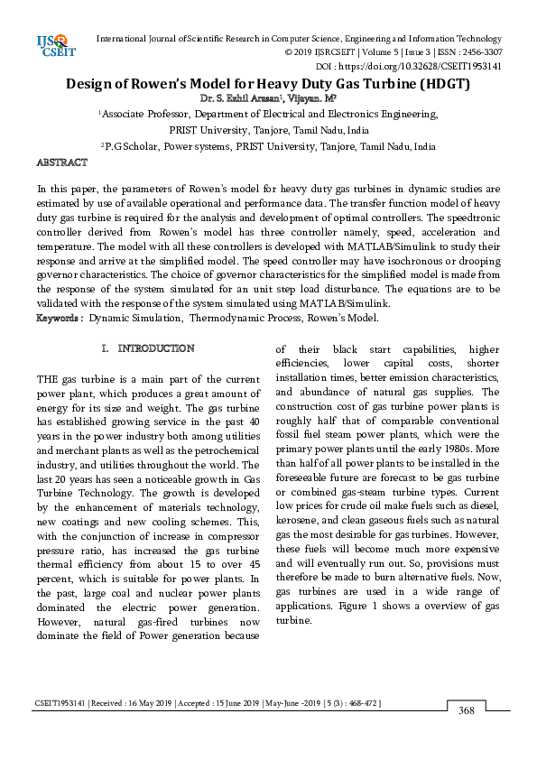 (PDF) Design of Rowen's Model for Heavy Duty Gas Turbine (HDGT)