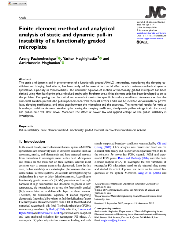 (PDF) Finite element method and analytical analysis of static and dynamic pull-in instability of ...
