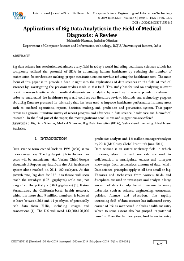 (PDF) Big Data Analytics in Medical Diagnosis Review
