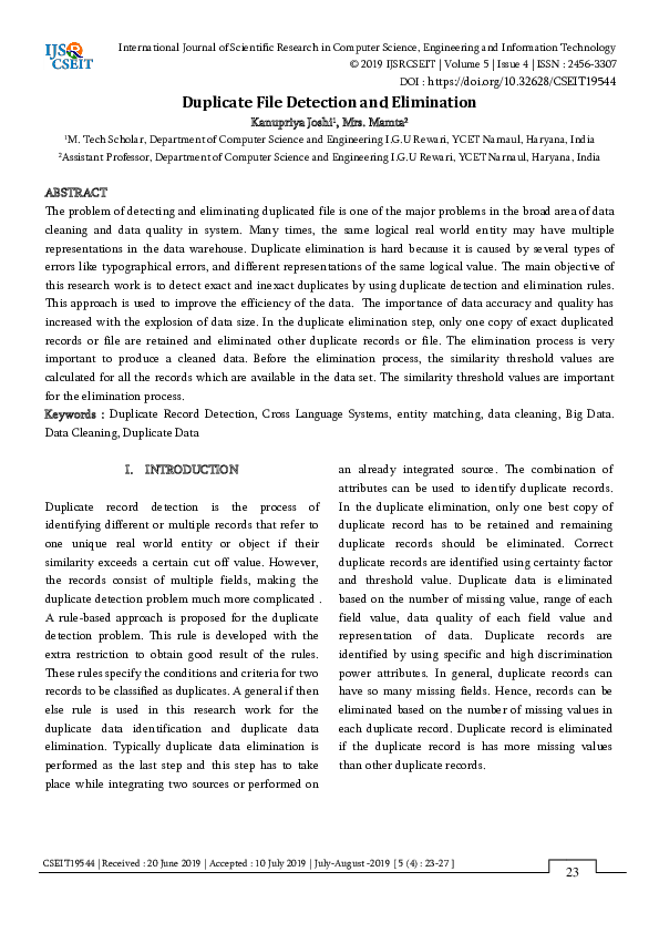 Pdf Duplicate File Detection And Elimination