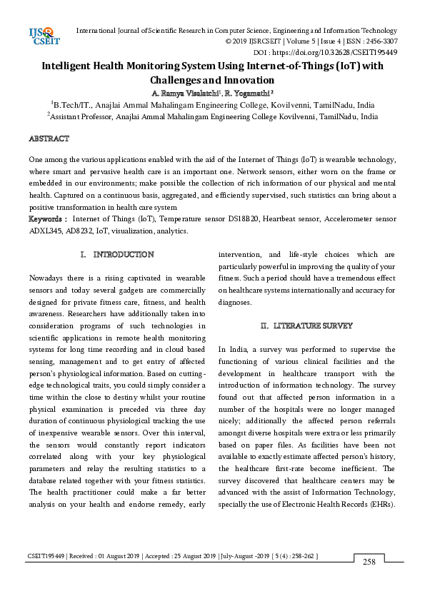 (PDF) Intelligent Health Monitoring System Using Internet-of-Things (IoT) with Challenges and ...