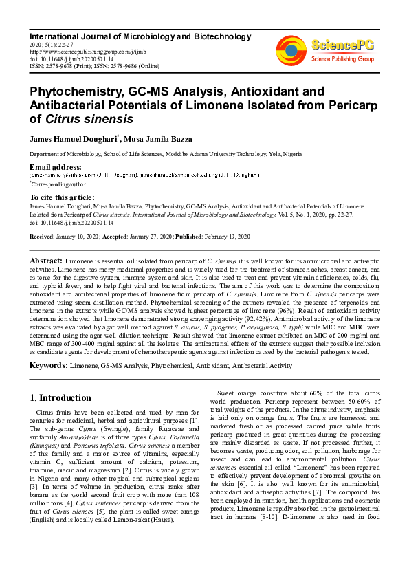 (PDF) Isolated from Pericarp of Citrus sinensis