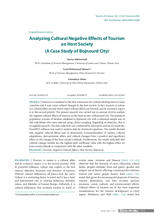 (PDF) Analyzing Cultural Negative Effects of Tourism on Host Society (A ...