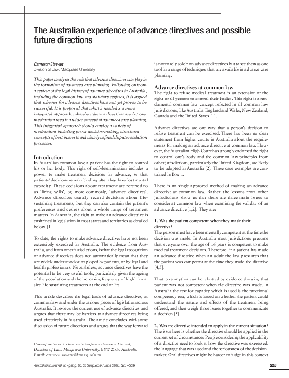 (PDF) The Australian experience of advance directives and possible ...