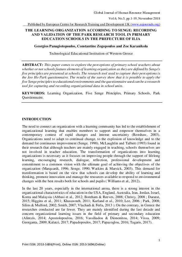 (PDF) THE LEARNING ORGANIZATION ACCORDING TO SENGE: RECORDING AND ...