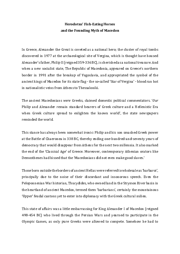 (PDF) Herodotus' Fish-Eating Horses and the Founding Myth of Macedon