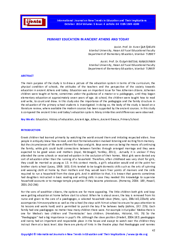 (PDF) PRIMARY EDUCATION IN ANCIENT ATHENS AND TODAY