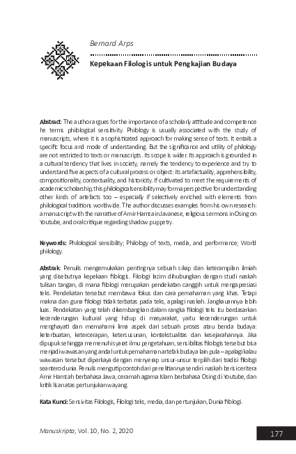 (PDF) Kepekaan filologis untuk pengkajian budaya (Arps 2020)