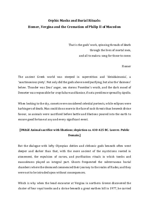 (PDF) Orphic Masks and Burial Rituals: Homer, Vergina and the Cremation ...