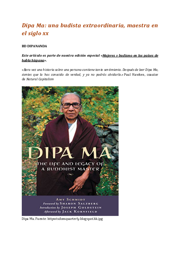 (PDF) Dipa Ma: una budista extraordinaria, maestra en el siglo xx