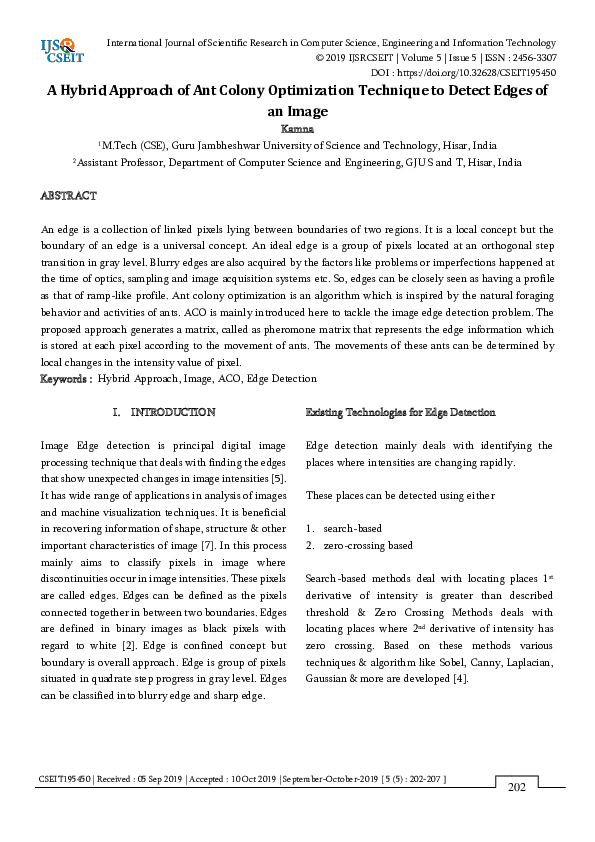 Pdf A Hybrid Approach Of Ant Colony Optimization Technique To Detect Edges Of An Image
